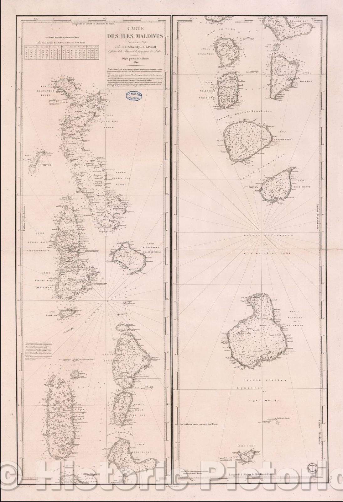 Historic Map - Carte Des Iles Maldives Levee en 1835 par M M R. Moresb ...
