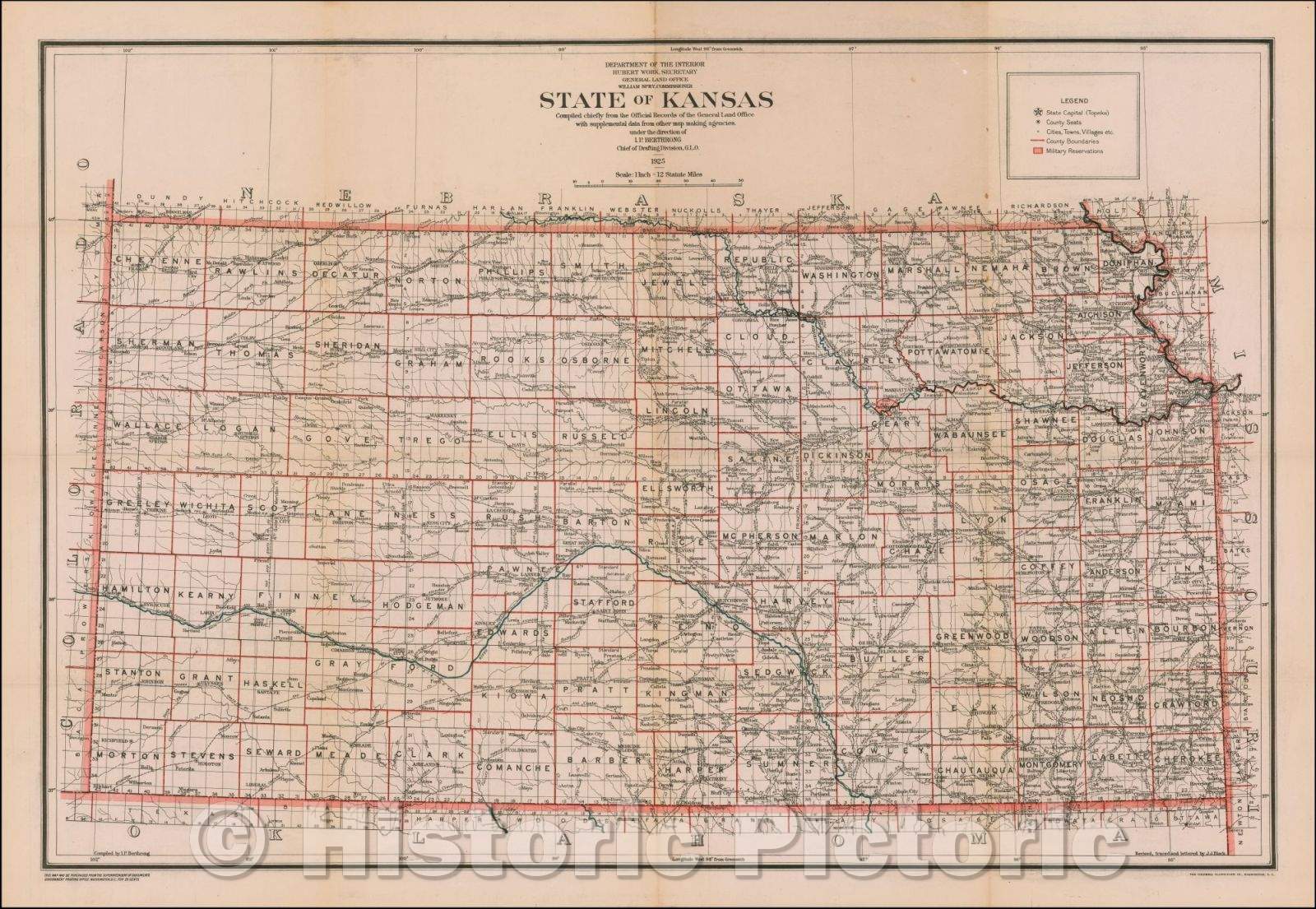 Historic Map - State of Kansas, 1885, U.S. General Land Office - Vinta ...