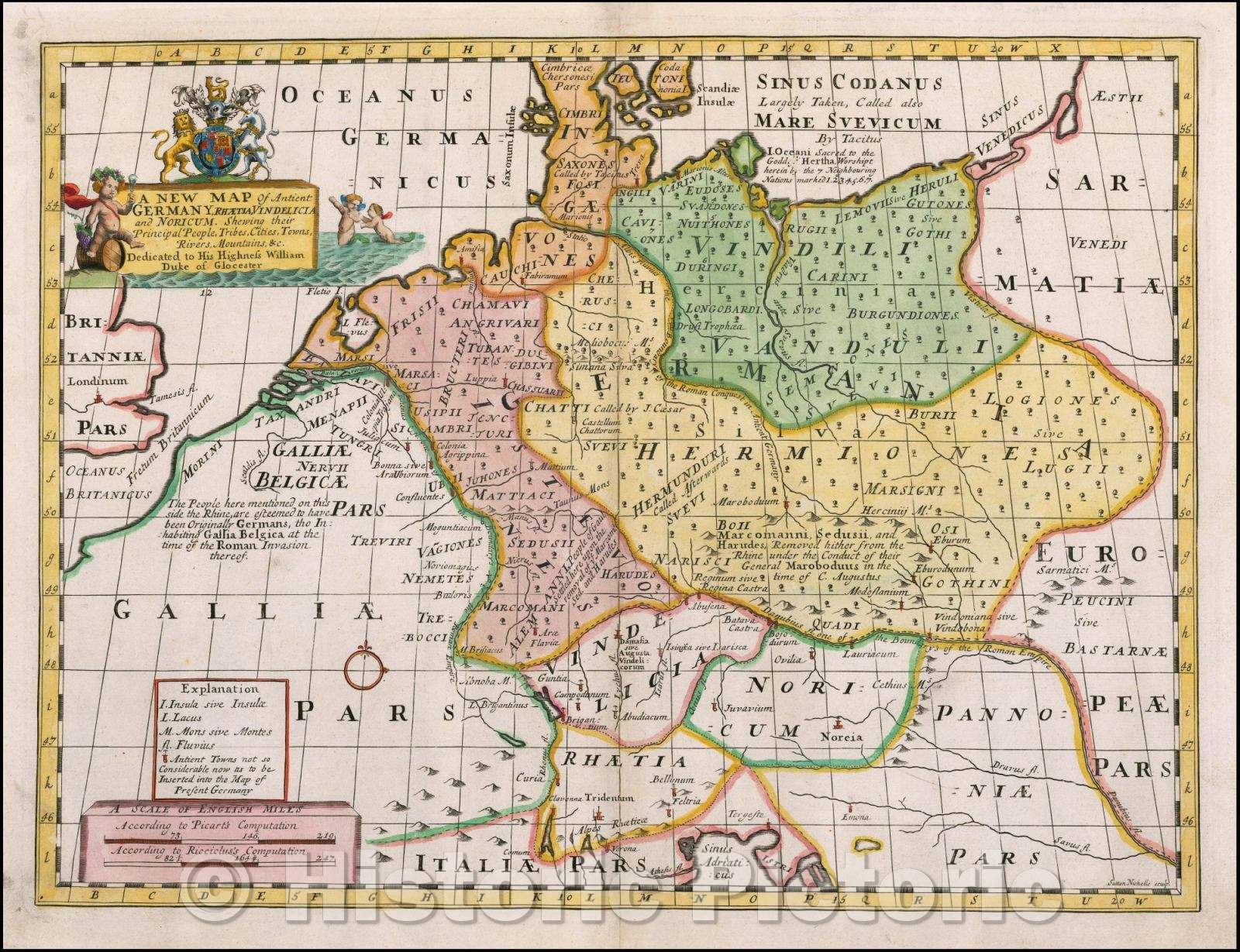 Historic Map - Antient Germany, Rhaetia, Vindelicia, and Nordicum, She ...