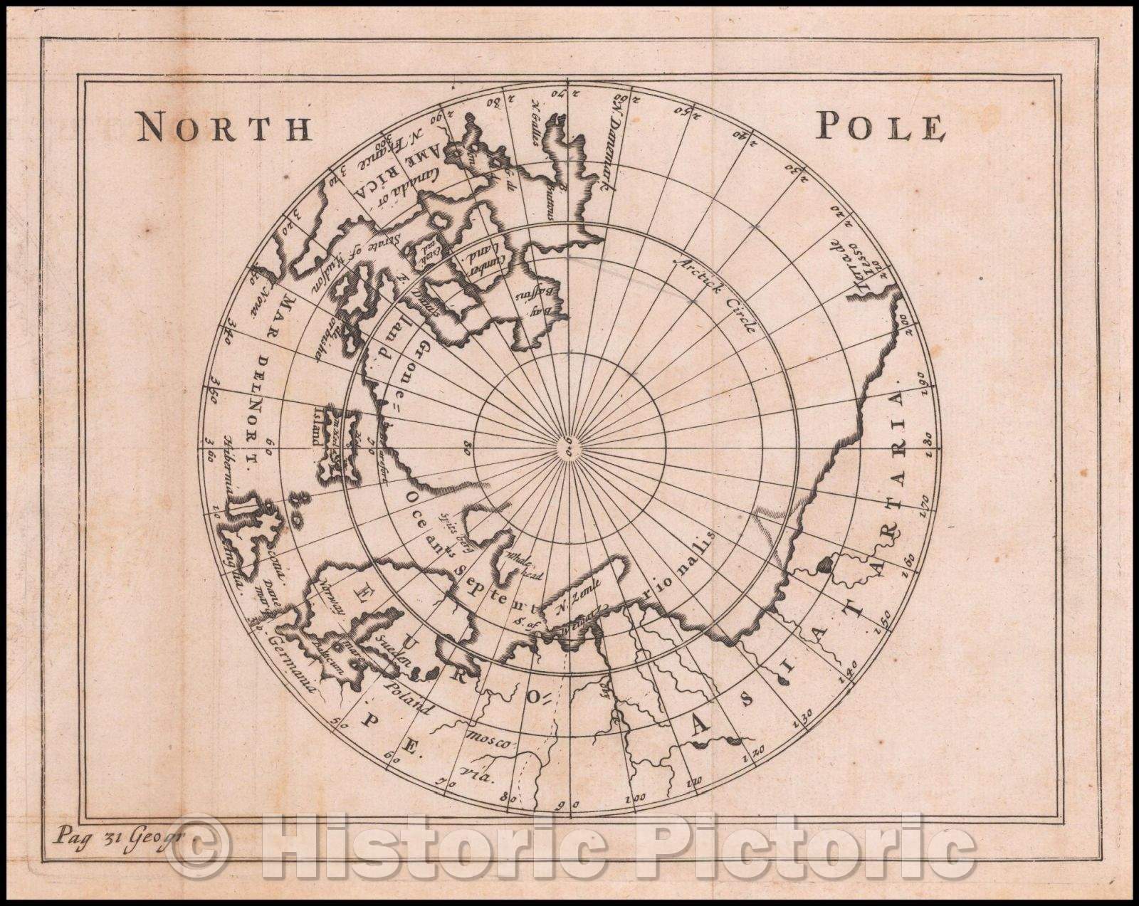 Historic Map - North Pole, 1681, Sir Jonas Moore - Vintage Wall Art ...