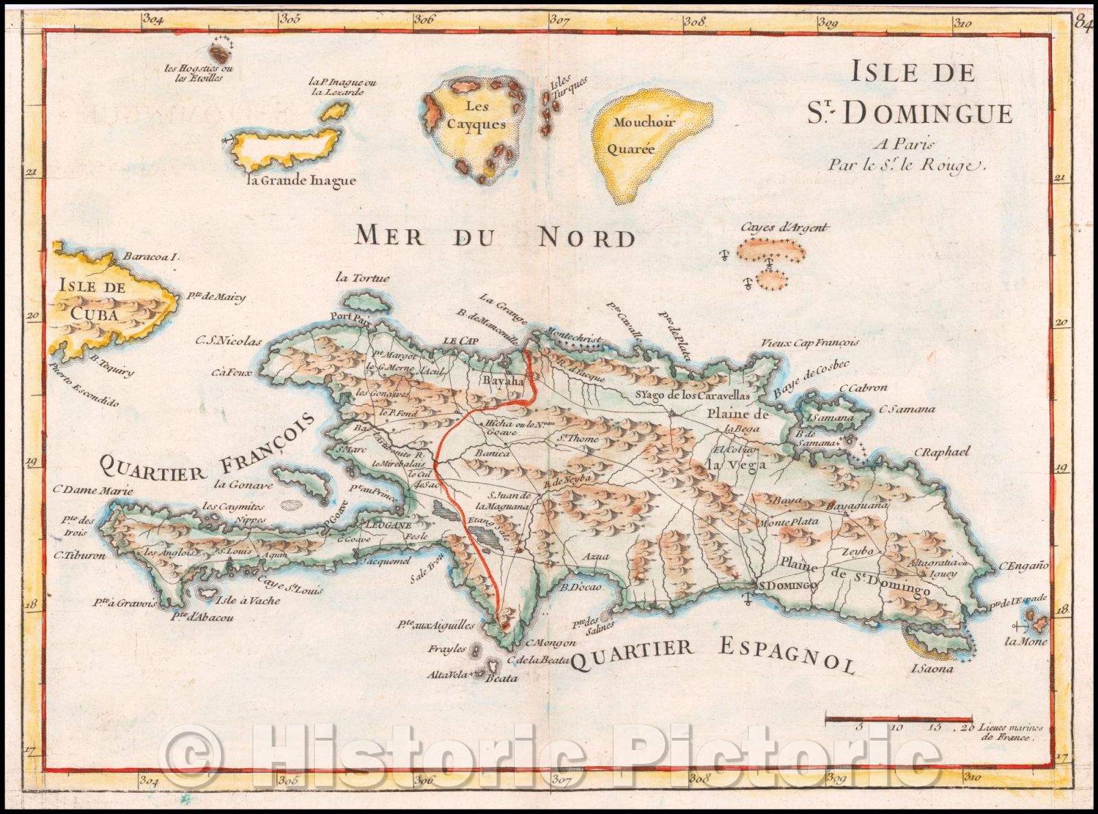 Historic Map - Isle De St. Domingue(with Turks & Caicos), 1748, George ...
