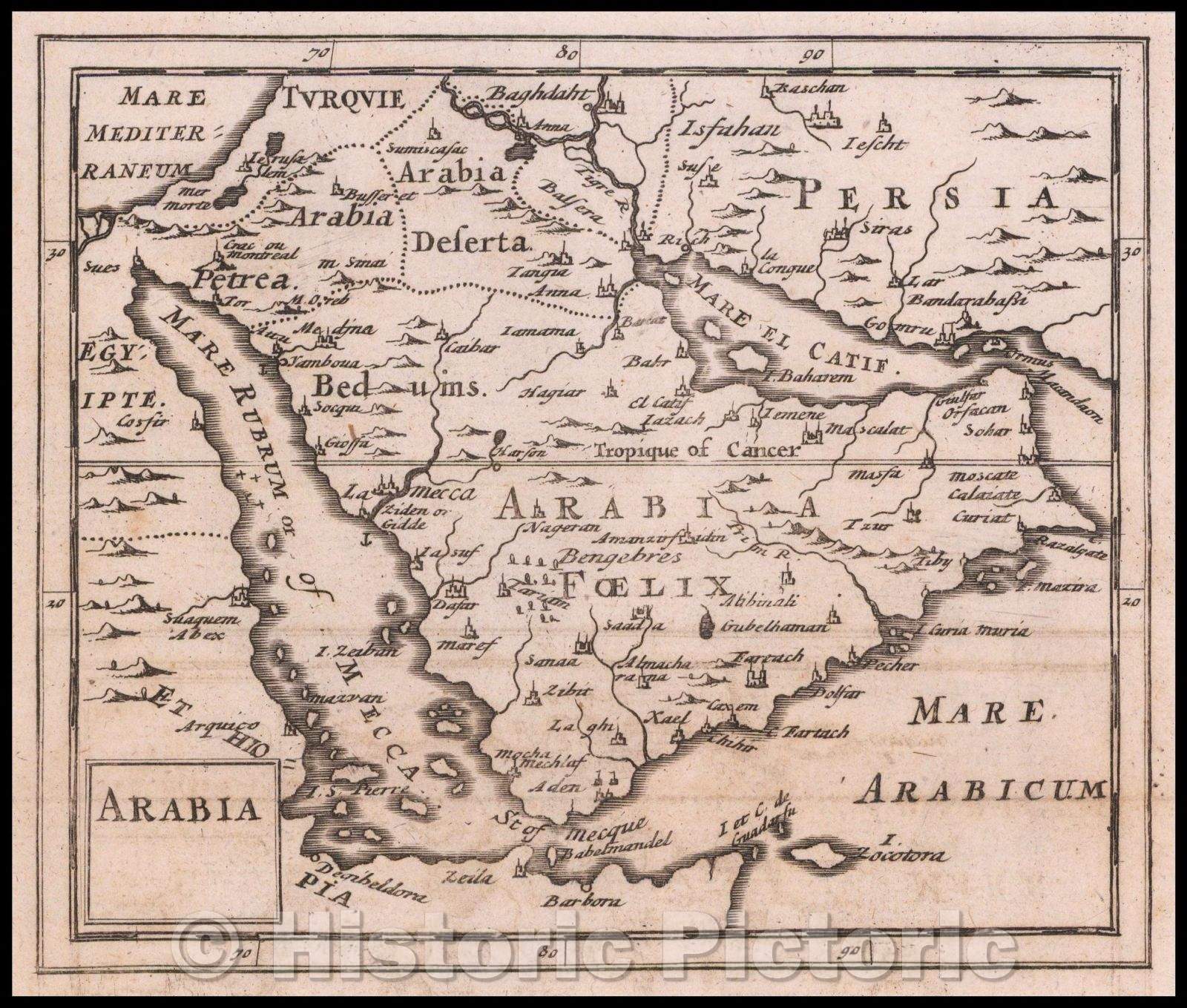 Historic Map - Arabia, 1681, Sir Jonas Moore - Vintage Wall Art ...