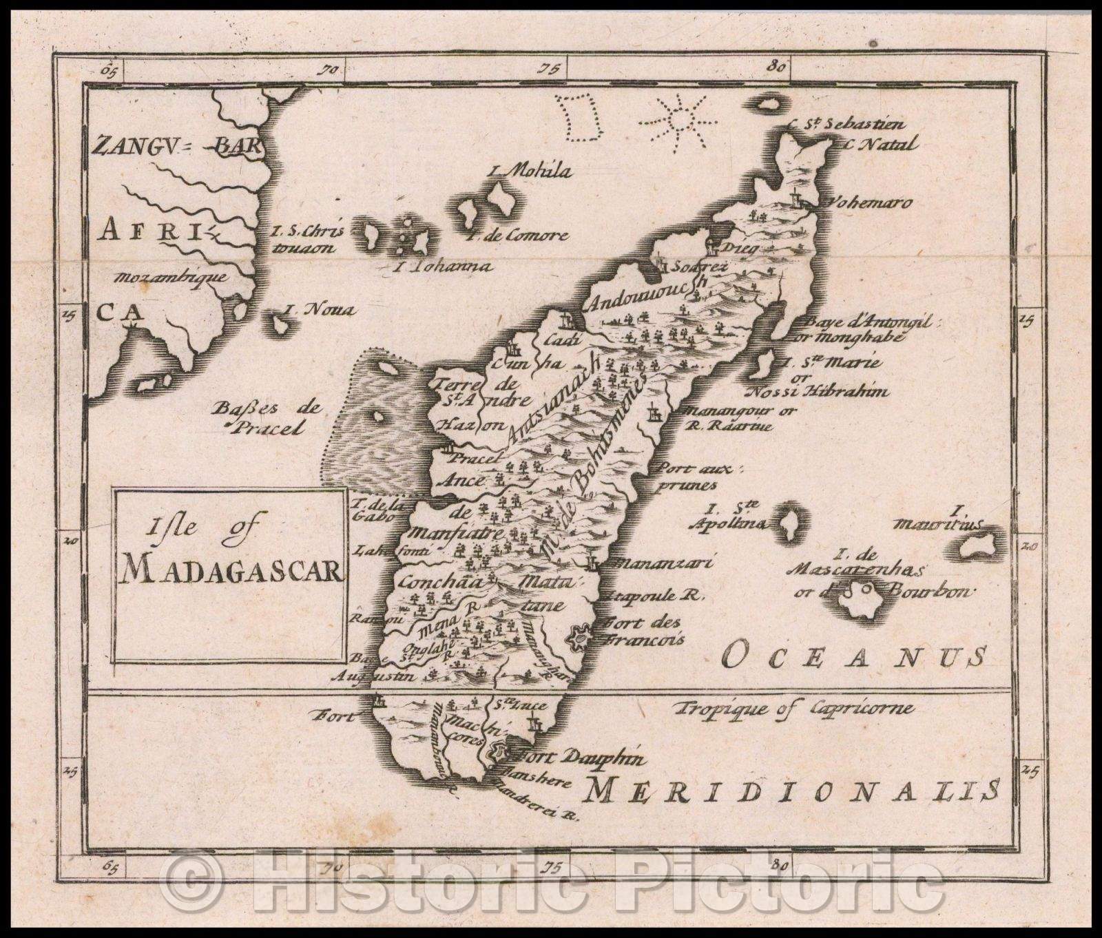 Historic Map - Isle of Madagascar, 1681, Sir Jonas Moore - Vintage Wal ...