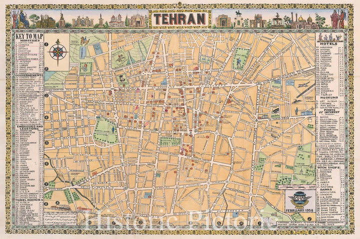 Historic Map - Central Map of Tehran, 1958, Sahab Geographic & Draftin ...