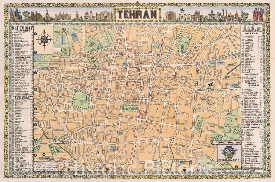 Historic Map - Central Map of Tehran, 1958, Sahab Geographic & Draftin ...