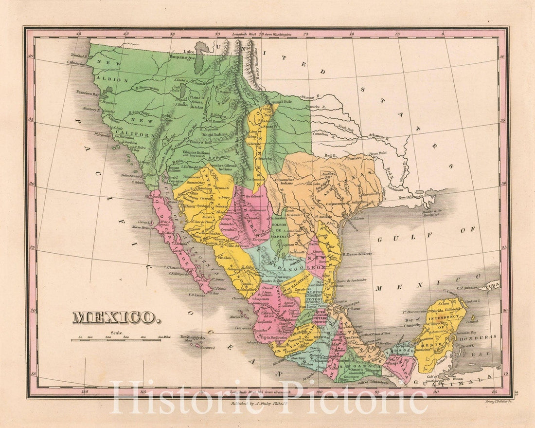 Austin's Settlement Mexico 1830 Historical Map Print – Historic Pictoric