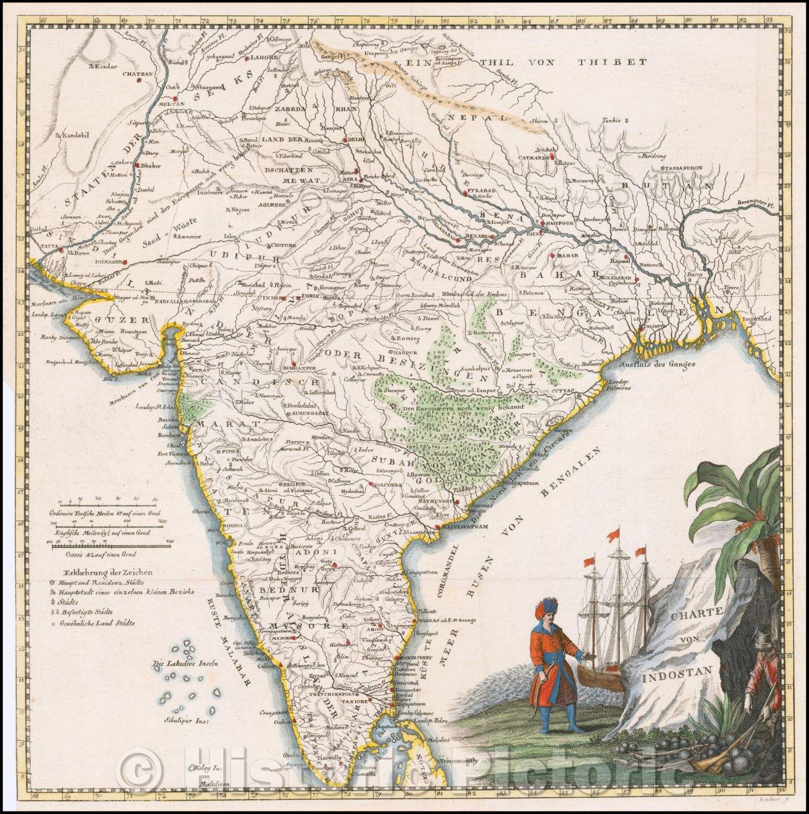 Historic Map - Charte von Indostan/Map of a large part of the Indian s ...