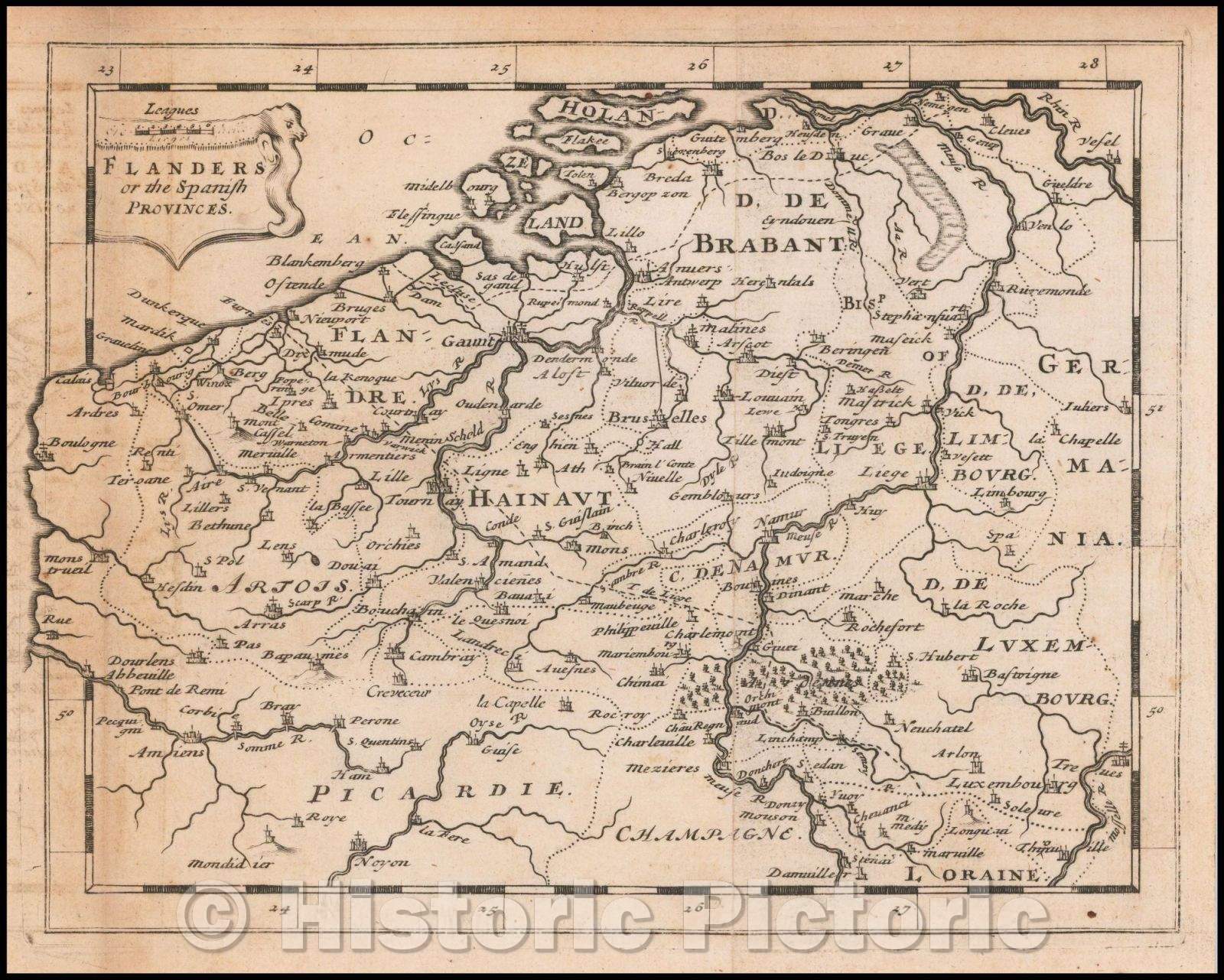 Historic Map - Flanders of the Spanish Provinces, 1681, Sir Jonas Moor ...