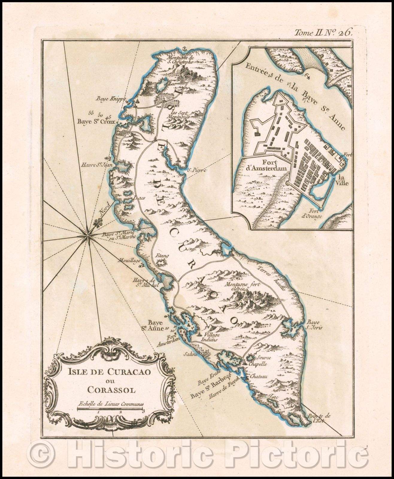 Historic Map - Isle de Curacao ou Corassol/Map of Curacao, from Bellin ...