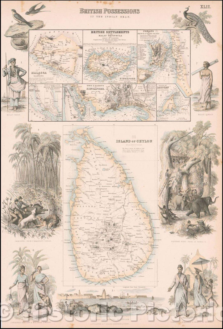 Historic Map - British Possessions in the Indian Seas. (Sri Lanka, Sin ...