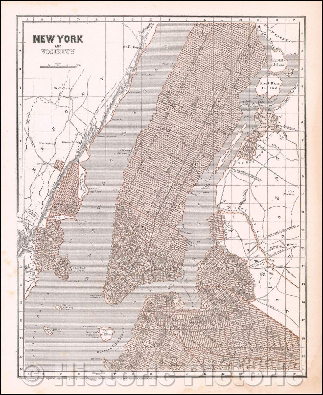 Historic Map - New York and Vicinity, 1842, Sidney Morse - Vintage Wal ...