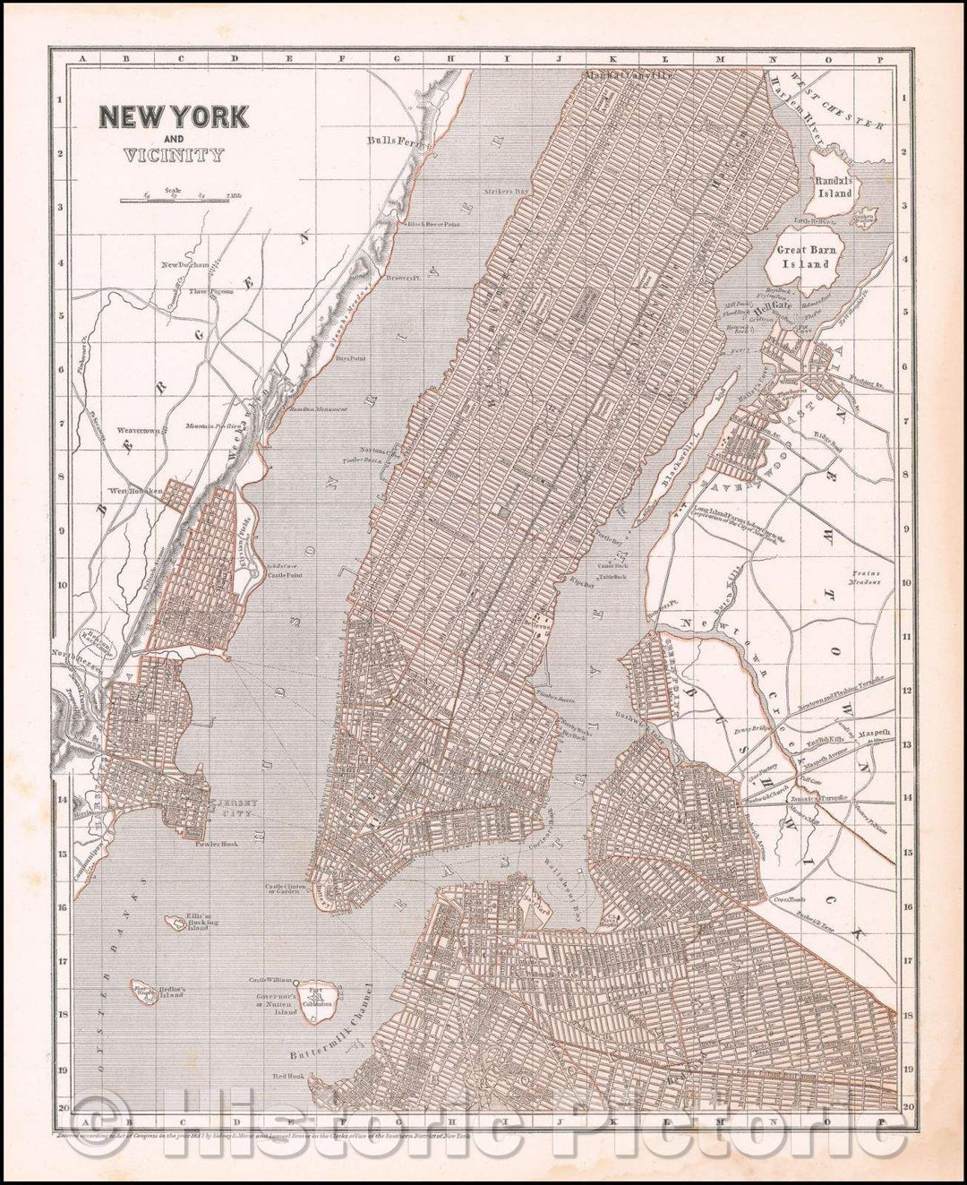 Historic Map - New York and Vicinity, 1842, Sidney Morse - Vintage Wal ...