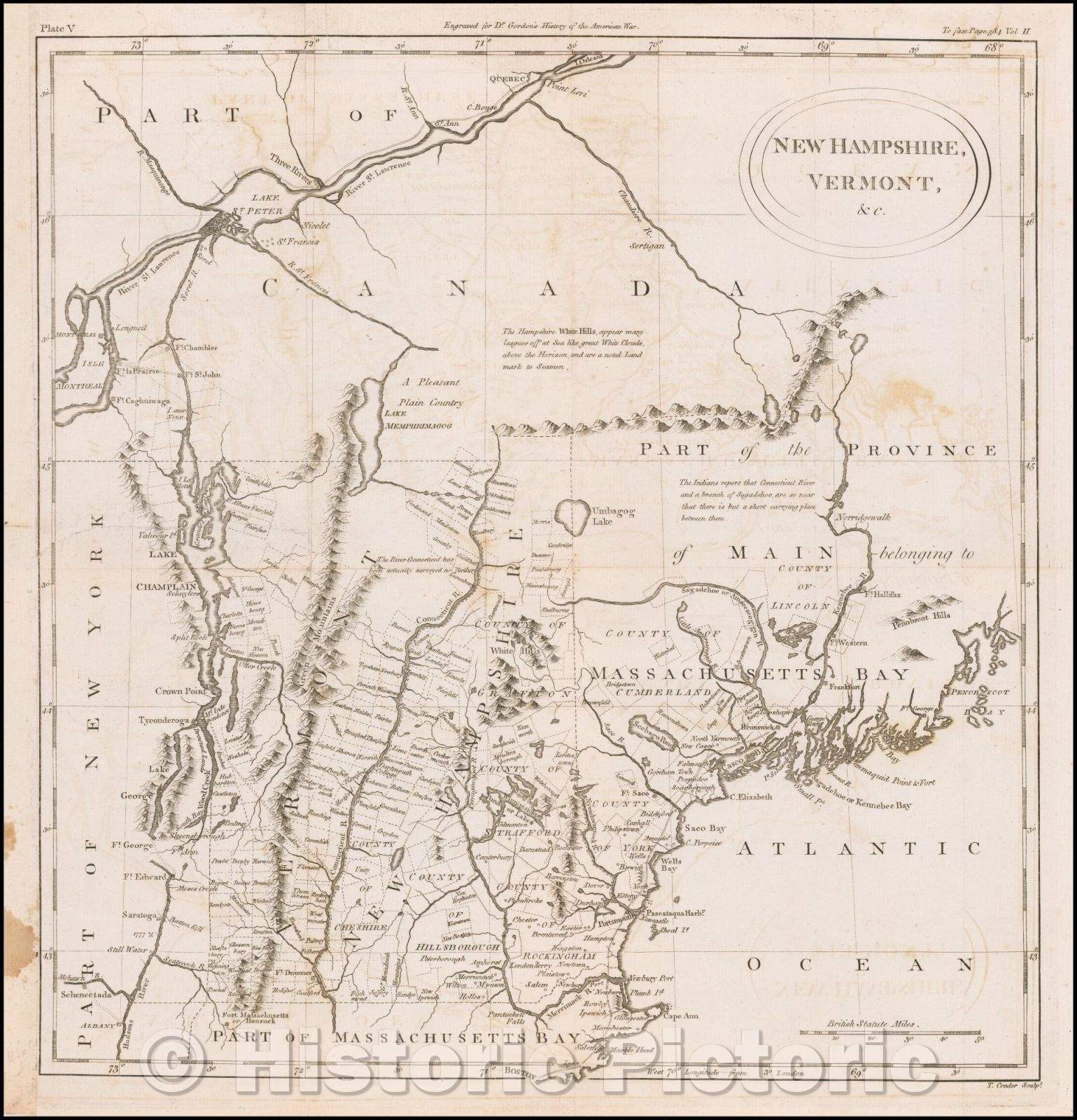 Historic Map - New Hampshire, Vermont, [includes Part of the Province ...
