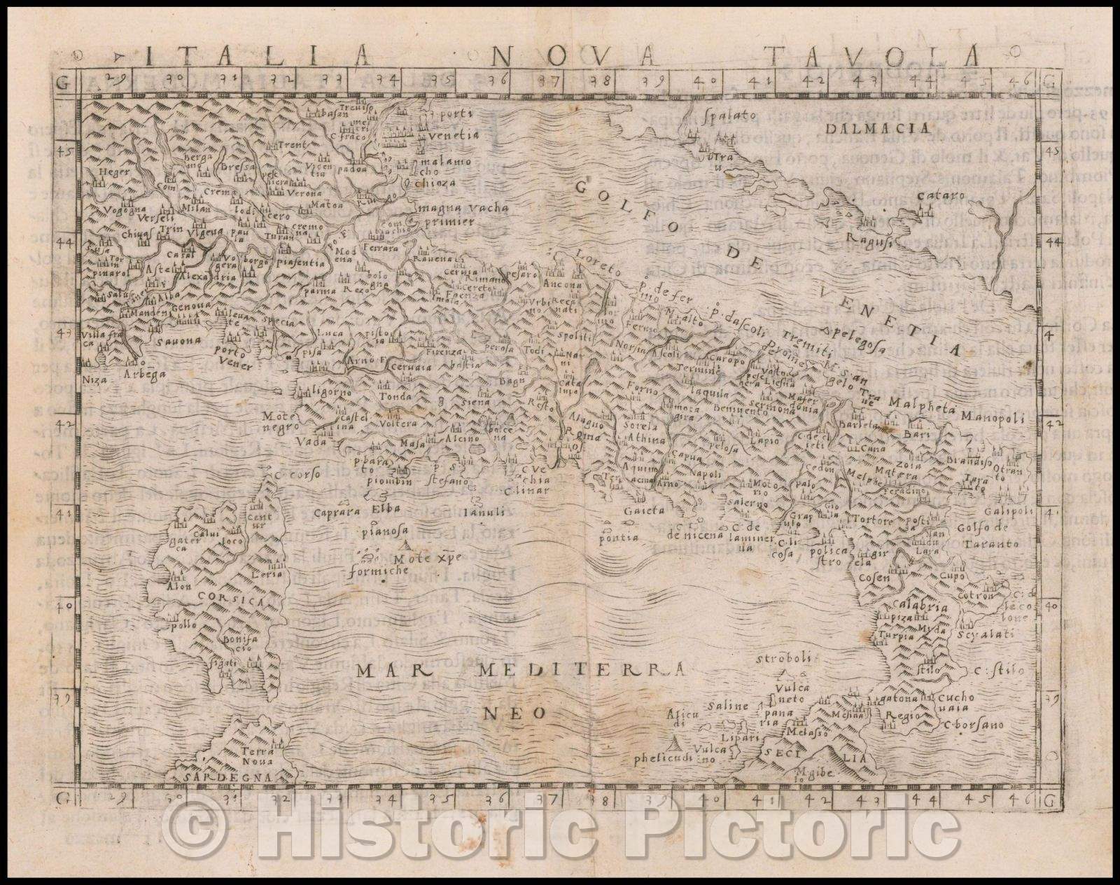 Historic Map - Italia Nova Tavola/Italy Nova Table, 1548, Giacomo Gast ...