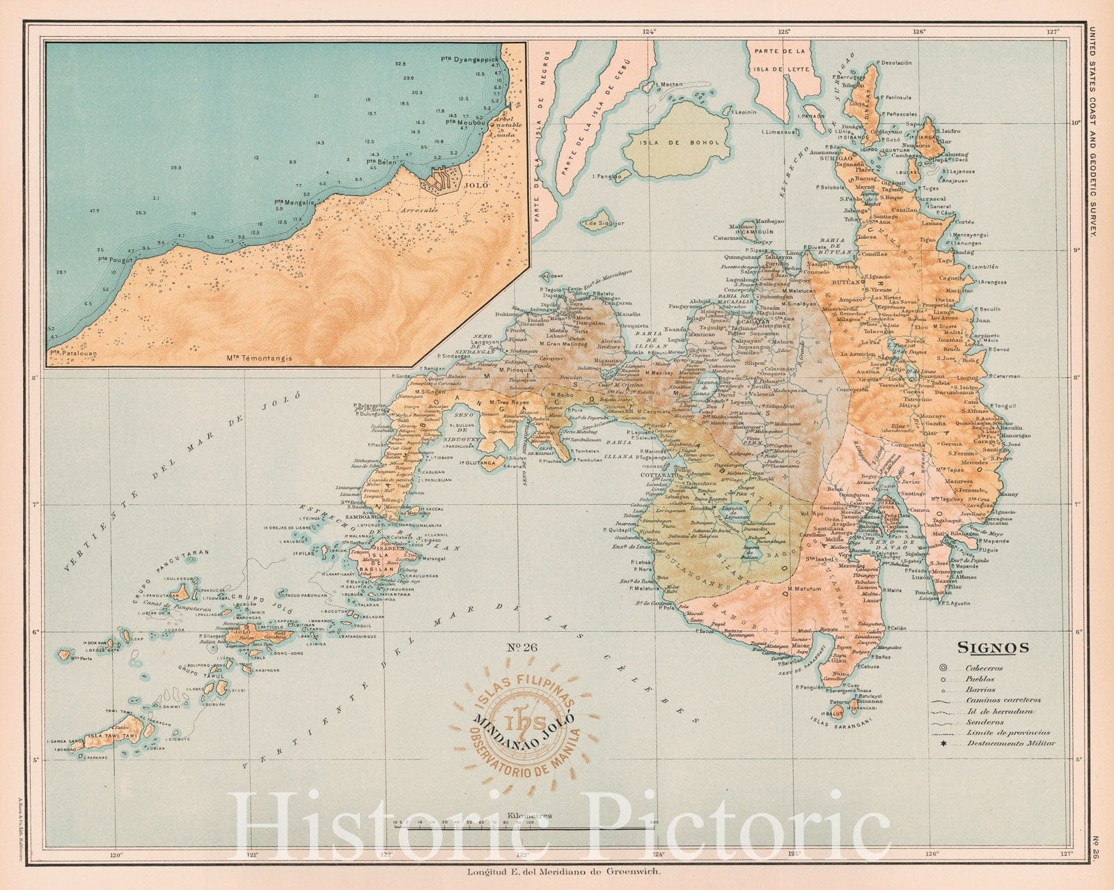 Historic Map - Mindanao Jolo, 1899, Hoen & Co. - Vintage Wall Art - Historic Pictoric