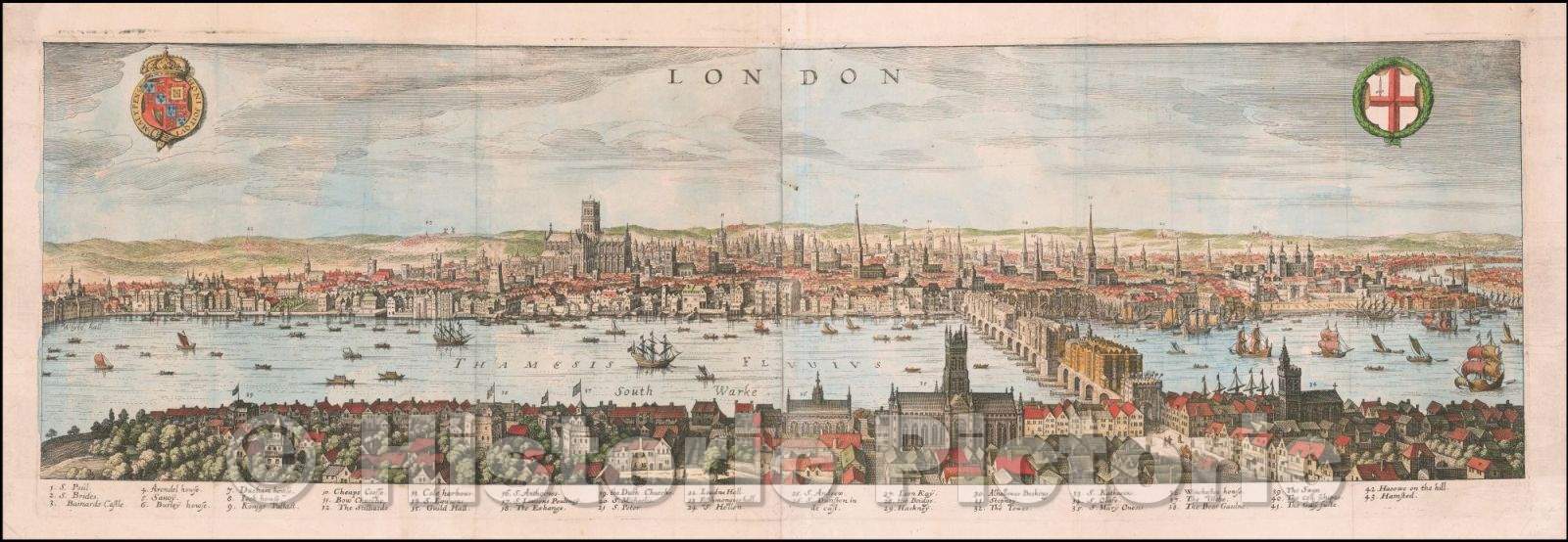 Historic Map - London, England, 1638, Matthaeus Merian - Vintage Wall ...