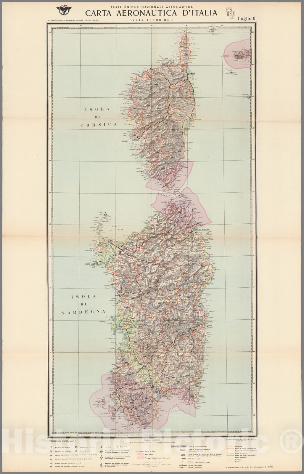 Historic Map : Foglio VI. Carta Aeronautica D'Italia. Reale Unione Nat ...