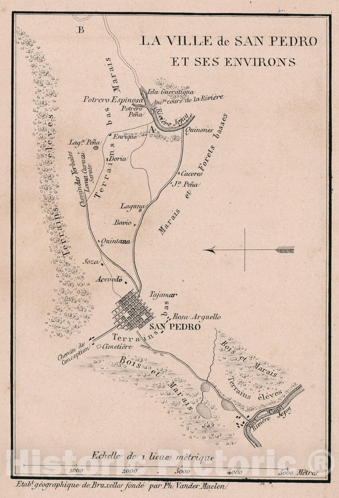 Historic Map : La Ville de San Pedro et ses Environs., 1862, Vintage W ...