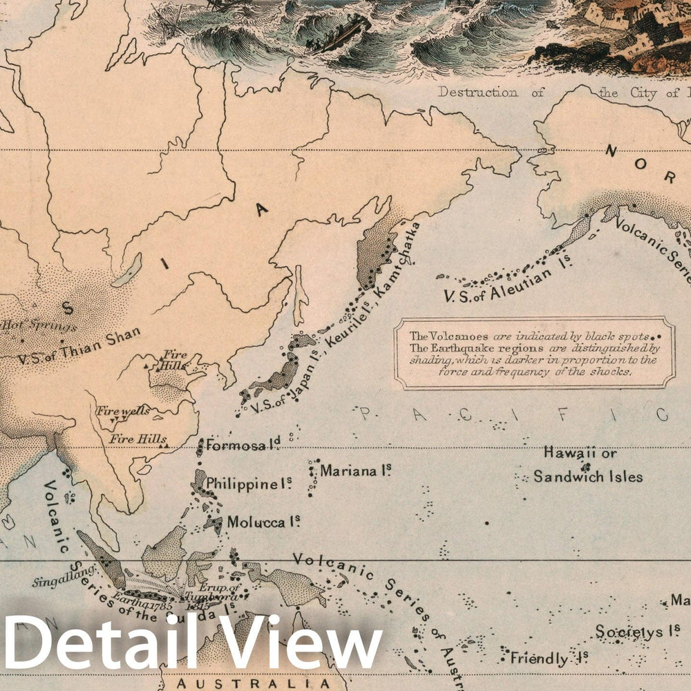 Historic Map : Phenomena of Volcanoes and Earthquakes, 1850, Vintage W ...