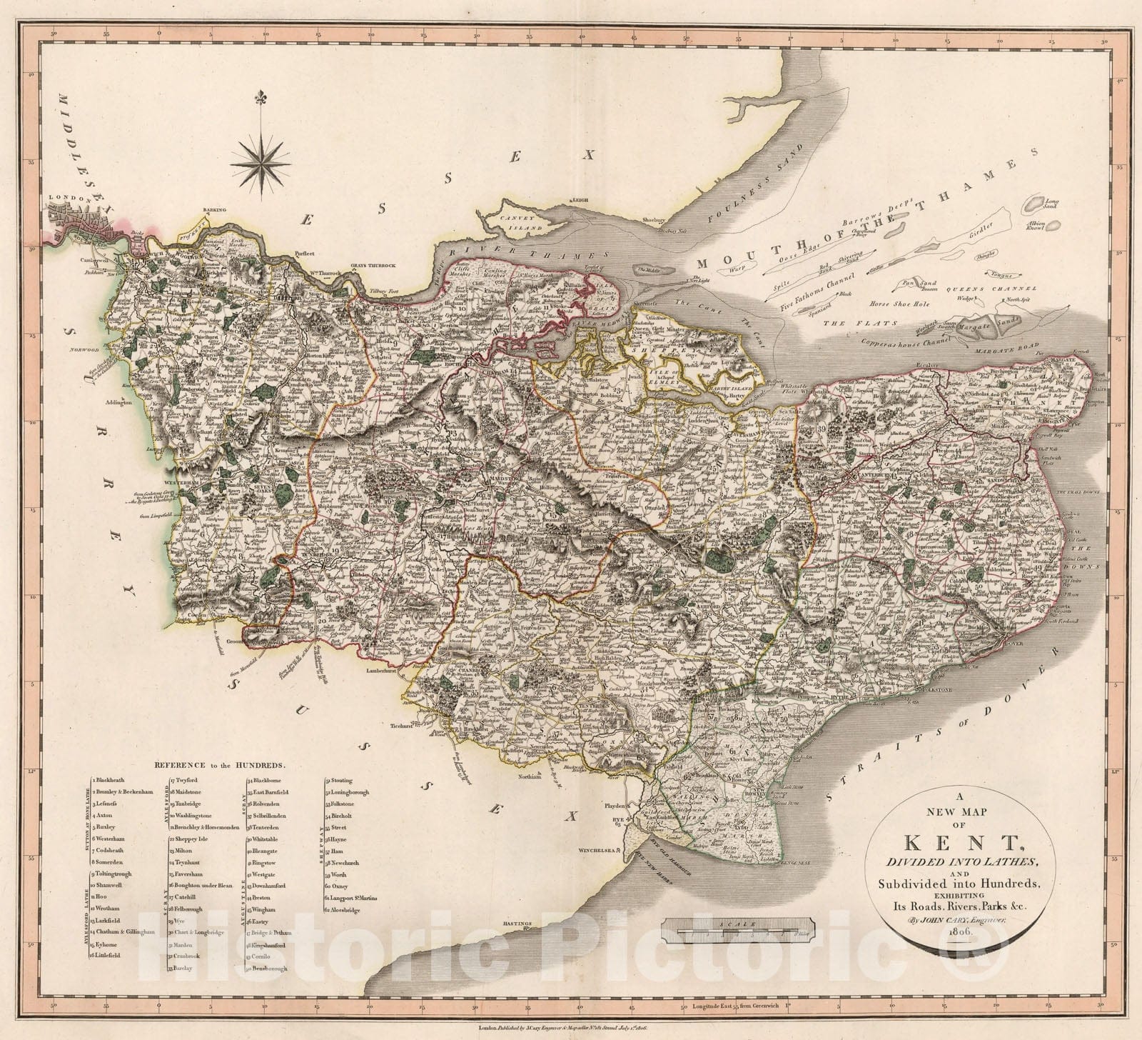 Historic Map : A new map of Kent, 1809, Vintage Wall Decor – Historic ...