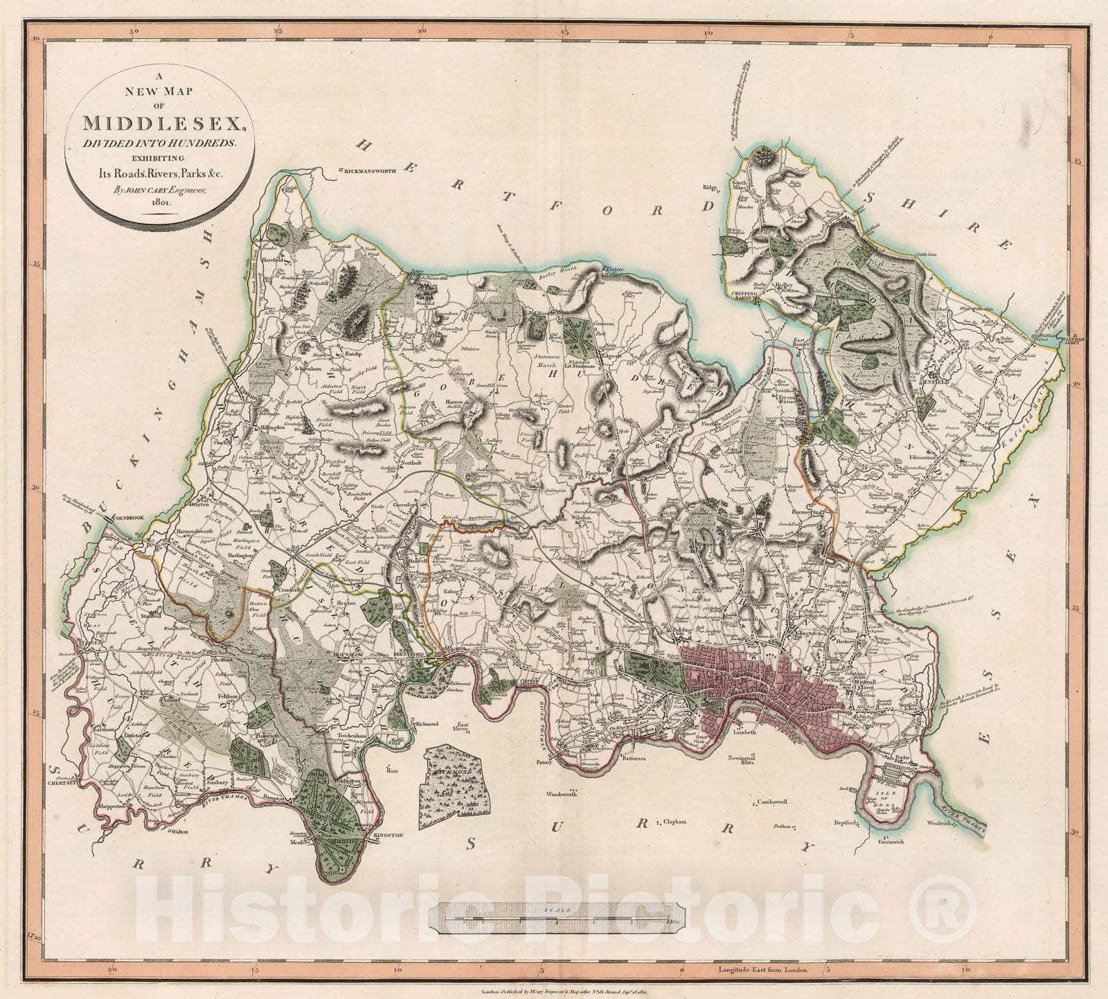 Historic Map : A new map of Middlesex, 1809, Vintage Wall Decor ...