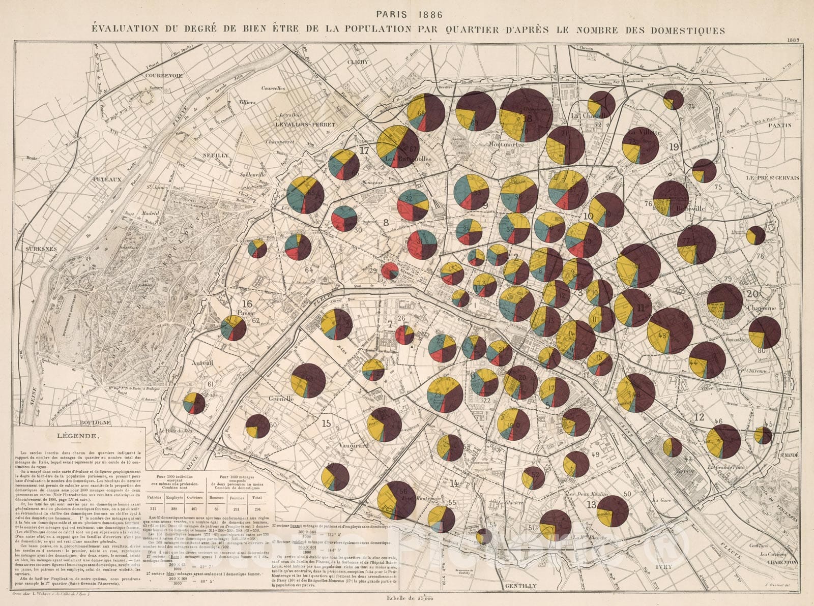 Historic Map : Paris 1886 : Evaluation du degre de bien-etre de la pop ...