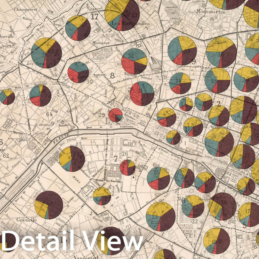 Historic Map : Paris 1886 : Evaluation du degre de bien-etre de la pop ...