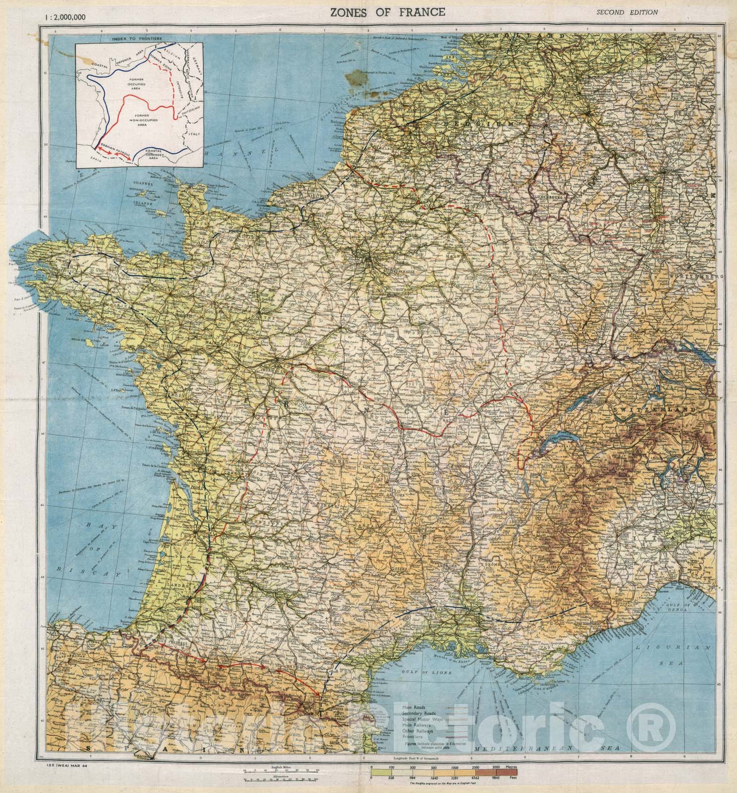 Historic Map : Zones of France : 1:2,000,000, 1944, Vintage Wall Decor ...