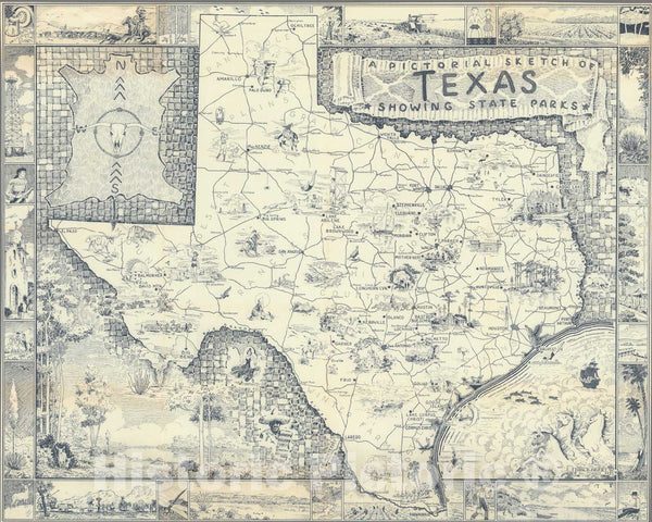 Historic Map : A pictorial sketch of Texas, 1939, Vintage Wall Decor ...