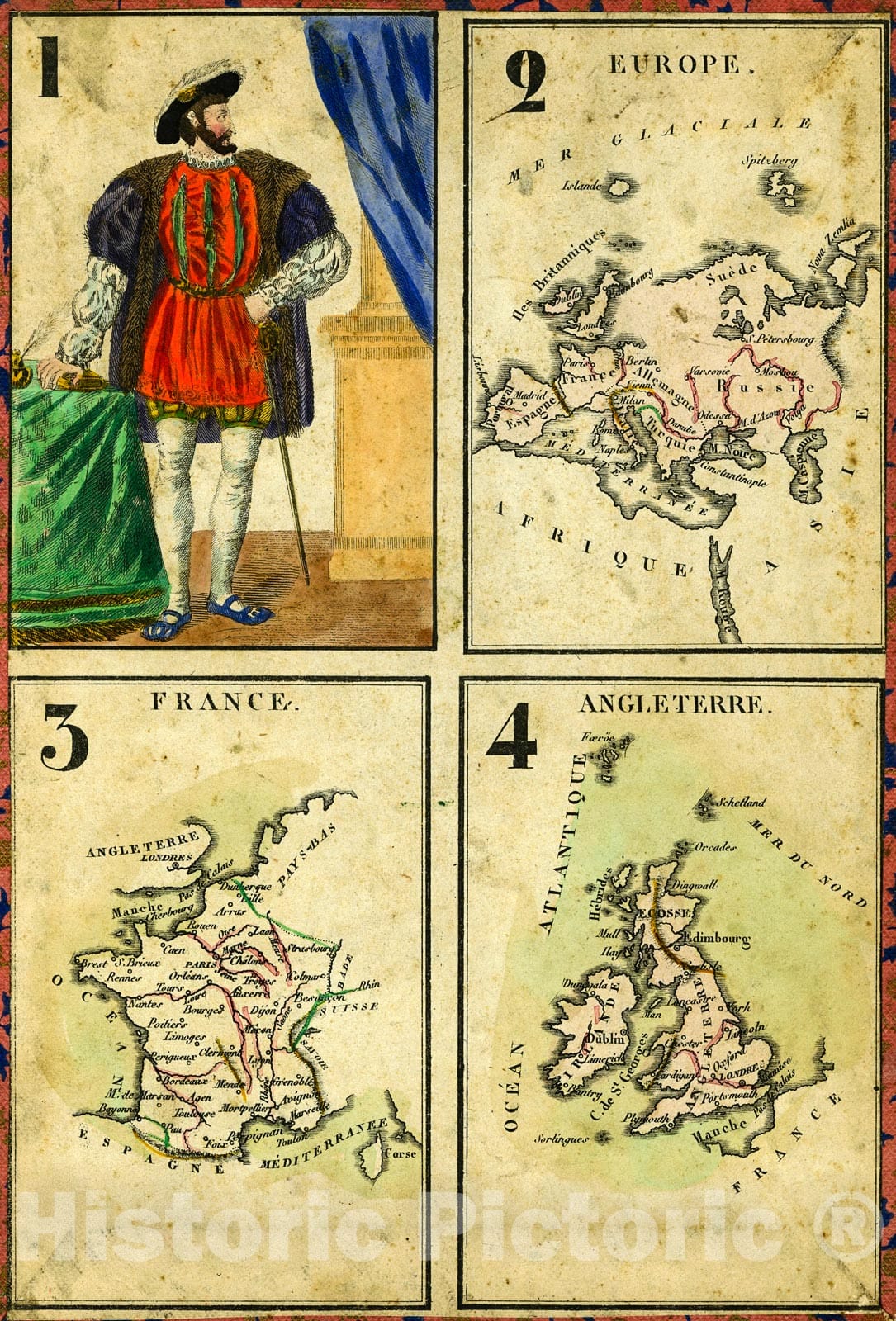 Historic Map : Playing card- maps. Europe. France. Angleterre., 1842 ...
