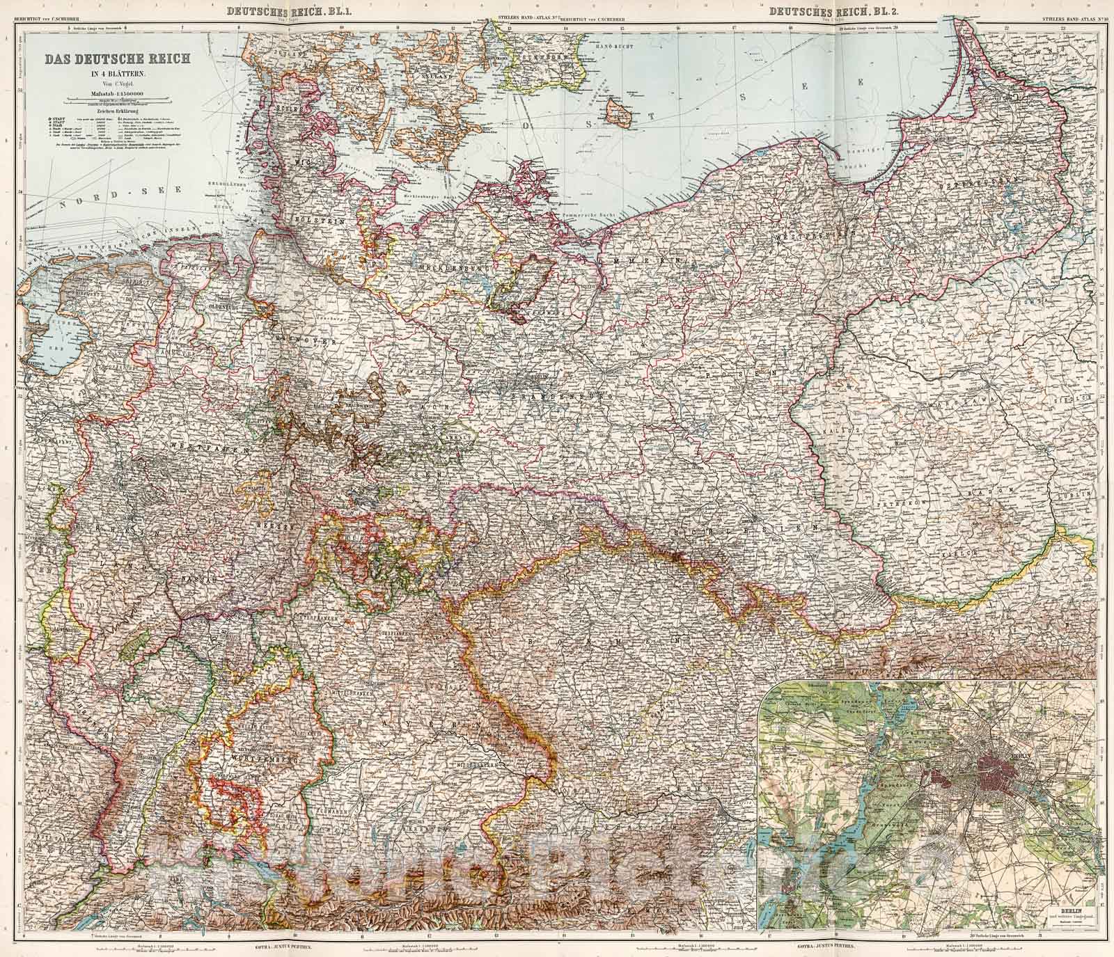 Historic Map : 9-12. Deutsches Reich in four Blaettern., 1905, Vintage ...