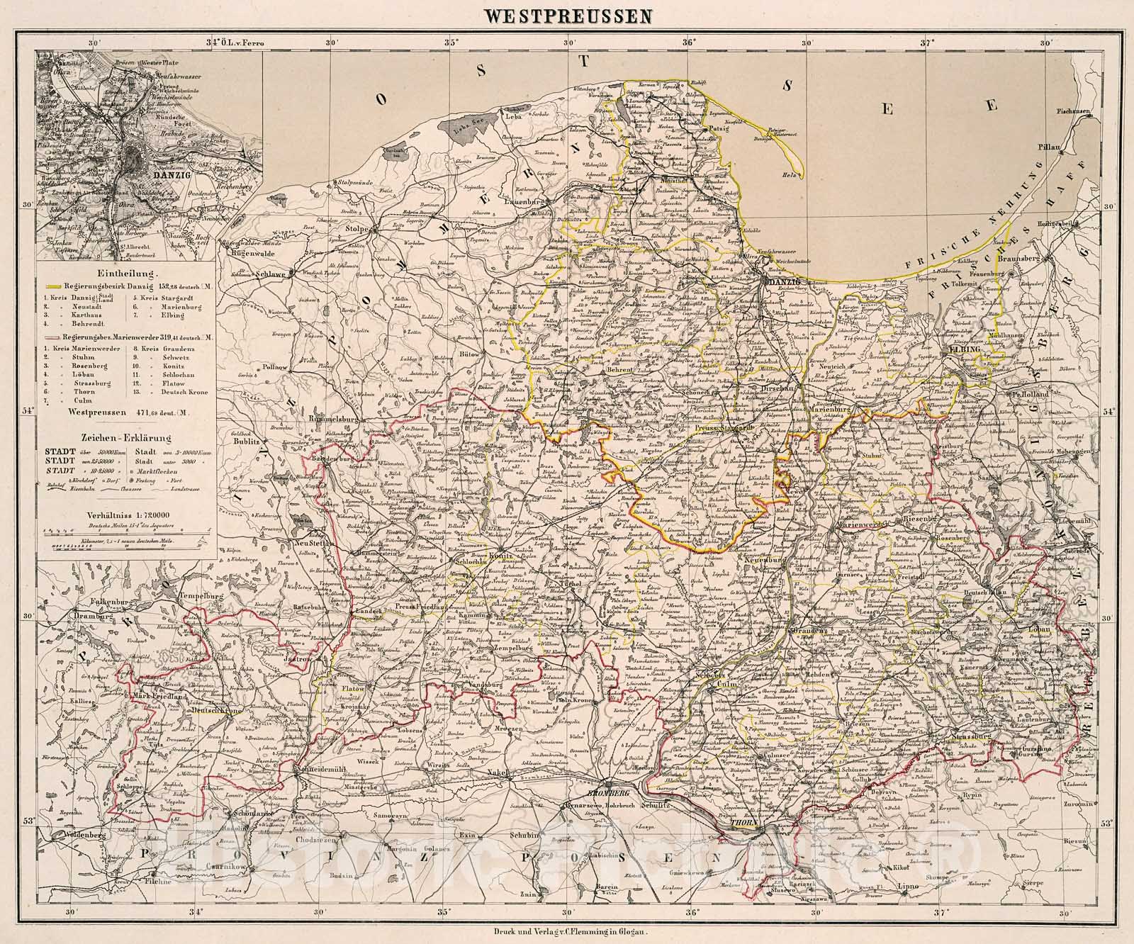 Historic Map : Westpreussen, 1884, Vintage Wall Decor – Historic Pictoric