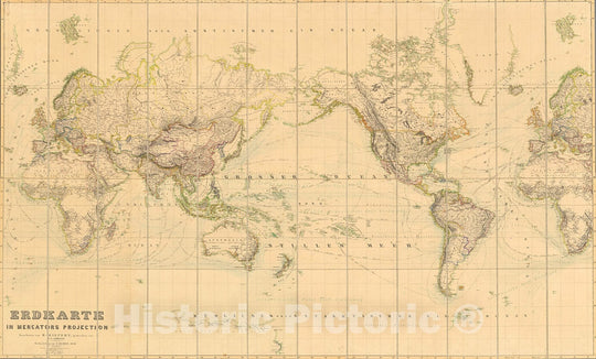 Historic Map : Erdkarte in Mercators Projection, 1856, Vintage Wall De – Historic Pictoric