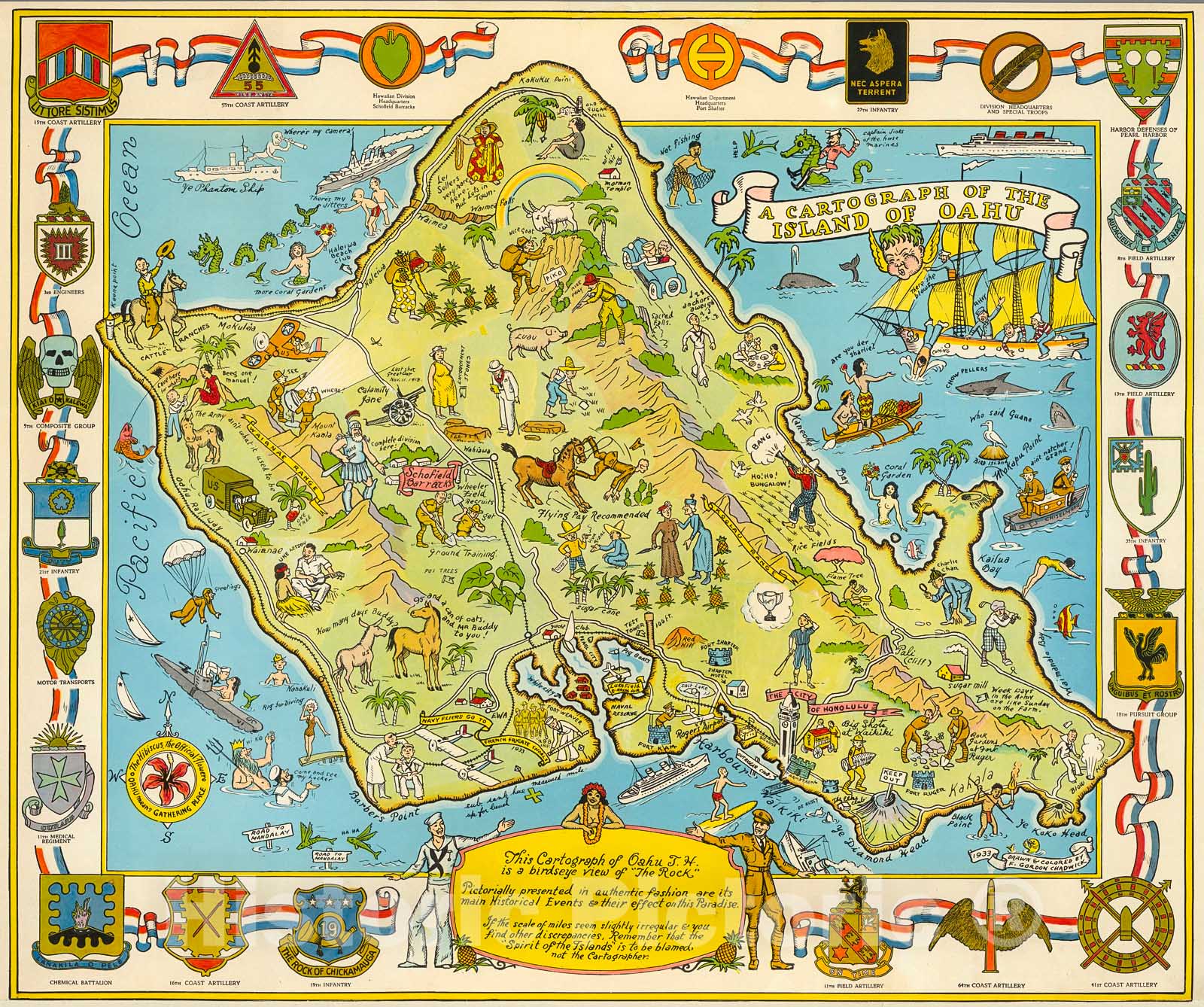 Historic Map : A Cartograph of the Island of Oahu., 1933, Vintage Wall ...