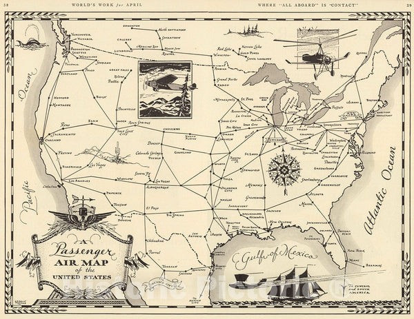 Historic Map : Passenger Air Map of the United States., 1931, Vintage ...