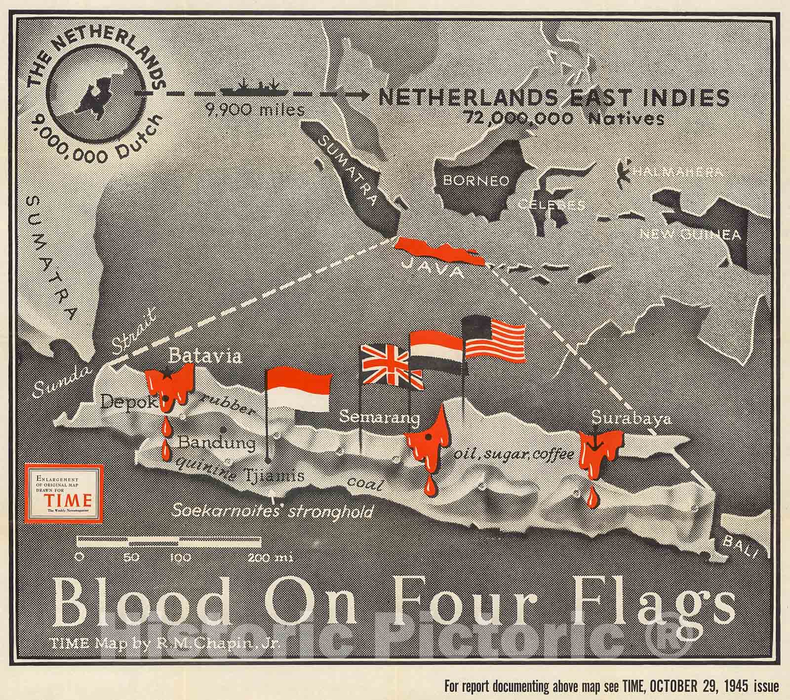 Historic Map : Blood on Four Flags., 1945, Vintage Wall Decor ...