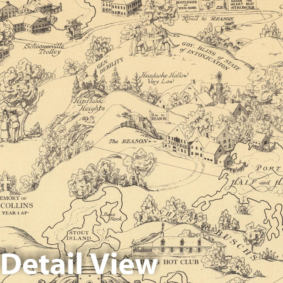 Historic Map : Pleasure Island or the Bootleggers Paradise., 1925, Vin ...