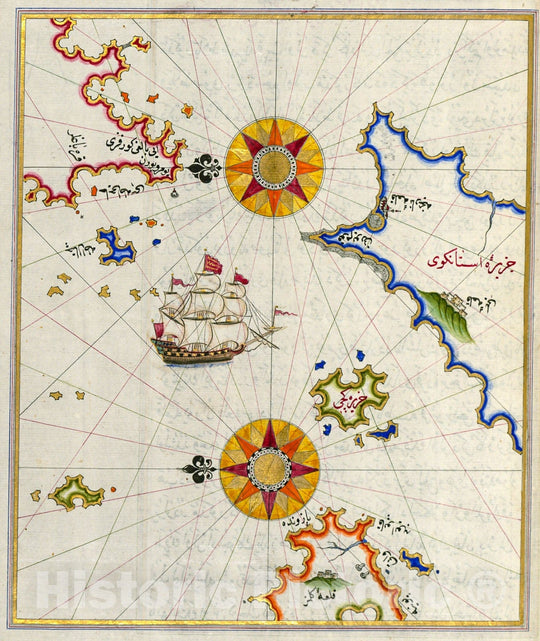 Historic Map : fol. 89a Island of Cos facing the Anatolian mainland, 1 ...