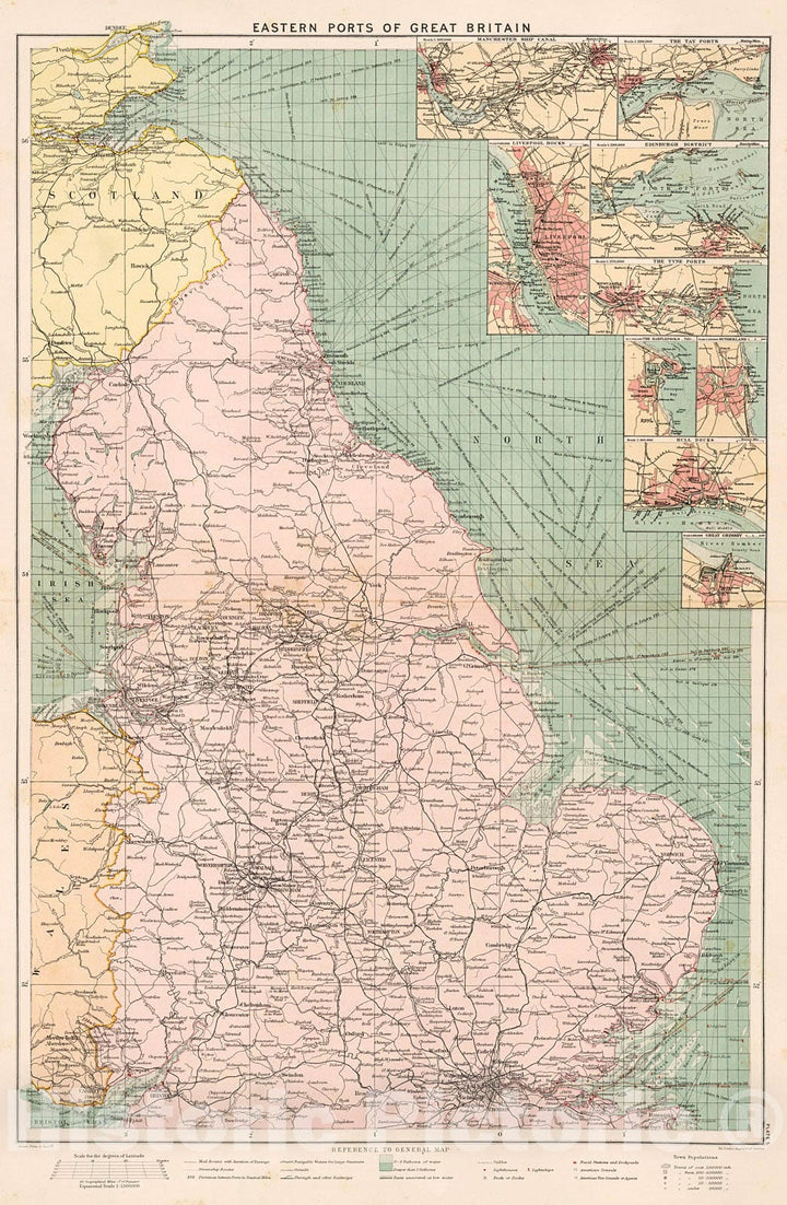 Historic Map : Eastern ports of Great Britain, 1905, Vintage Wall Deco ...