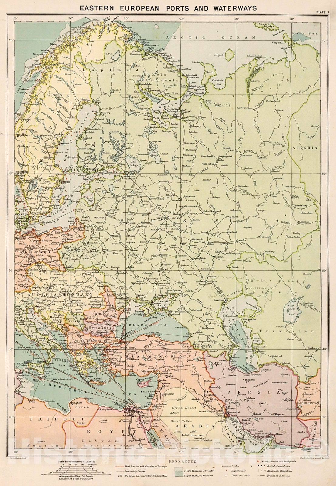 Historic Map : Eastern European ports and waterways, 1905, Vintage Wal ...