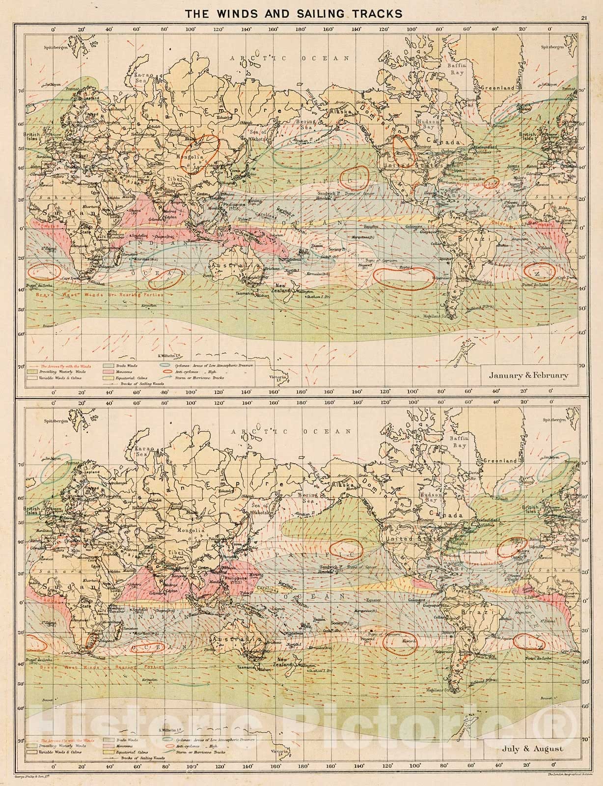 Historic Map : The winds and sailing tracks, 1905, Vintage Wall Decor ...