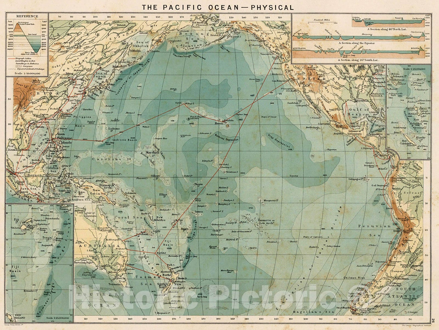 Historic Map : The Pacific Ocean - Physical, 1905, Vintage Wall Decor ...
