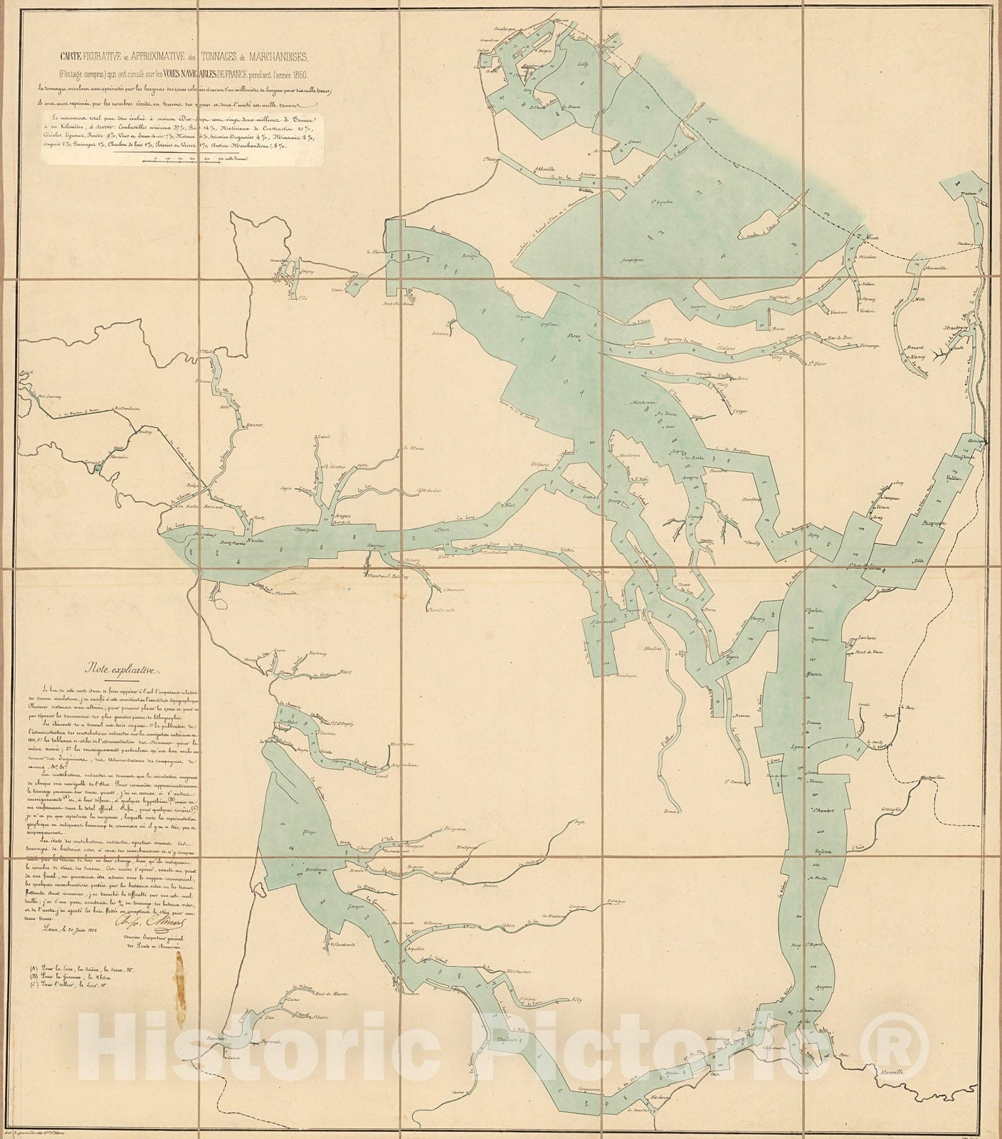 Historic Map : Carte figurative...tonnages...1850, 1852, Vintage Wall ...