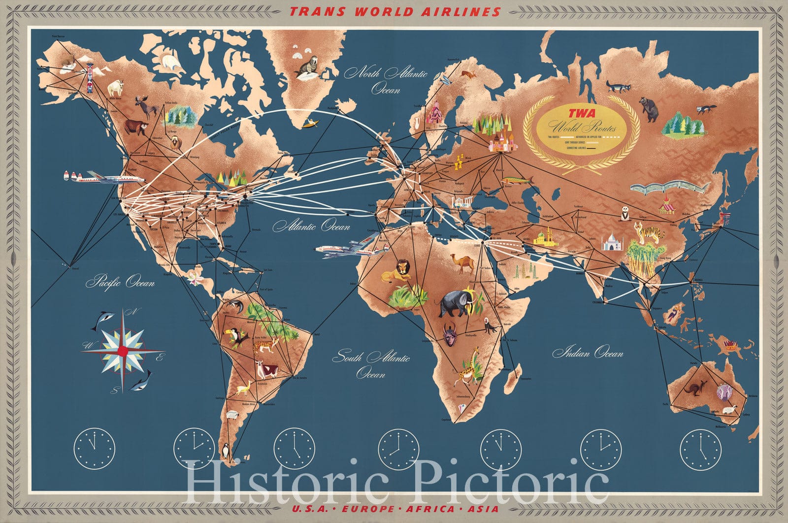 Historic Map : Trans World Airlines. TWA World Routes. U.S.A. ? Europe ...