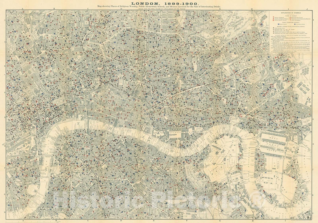 Historic Map : London,. showing Places of Religious Worship, Public Sc ...