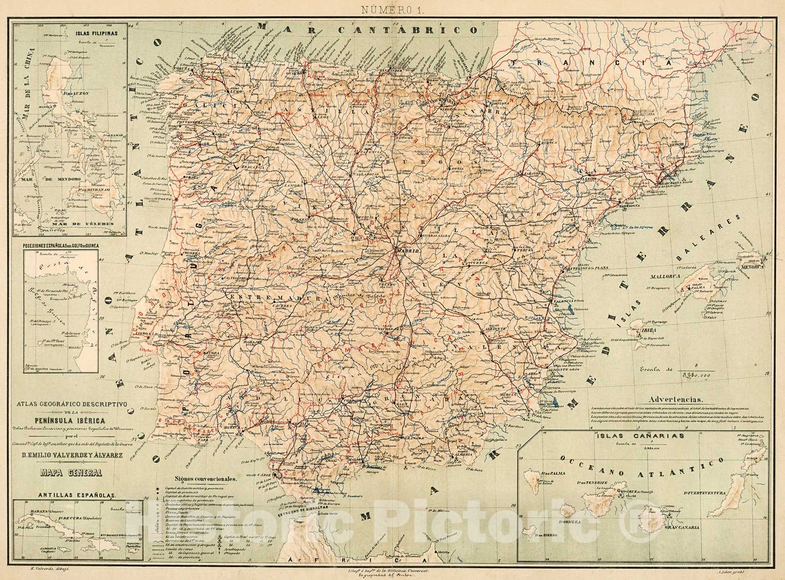 Historic Map : Atlas geografico descriptivo de la peninsula iberica ...