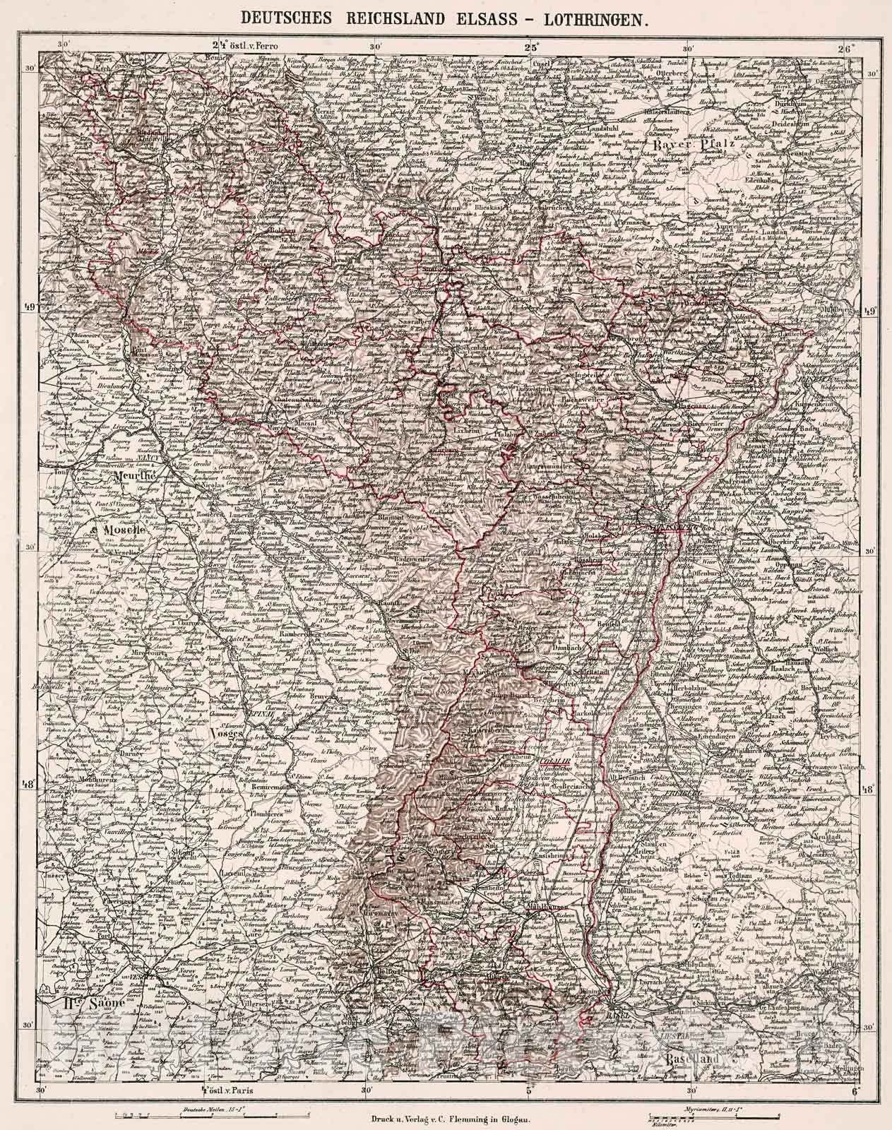 Historic Map : Deutsches Reichsland Elsass-Lothringen, 1875, Vintage W ...