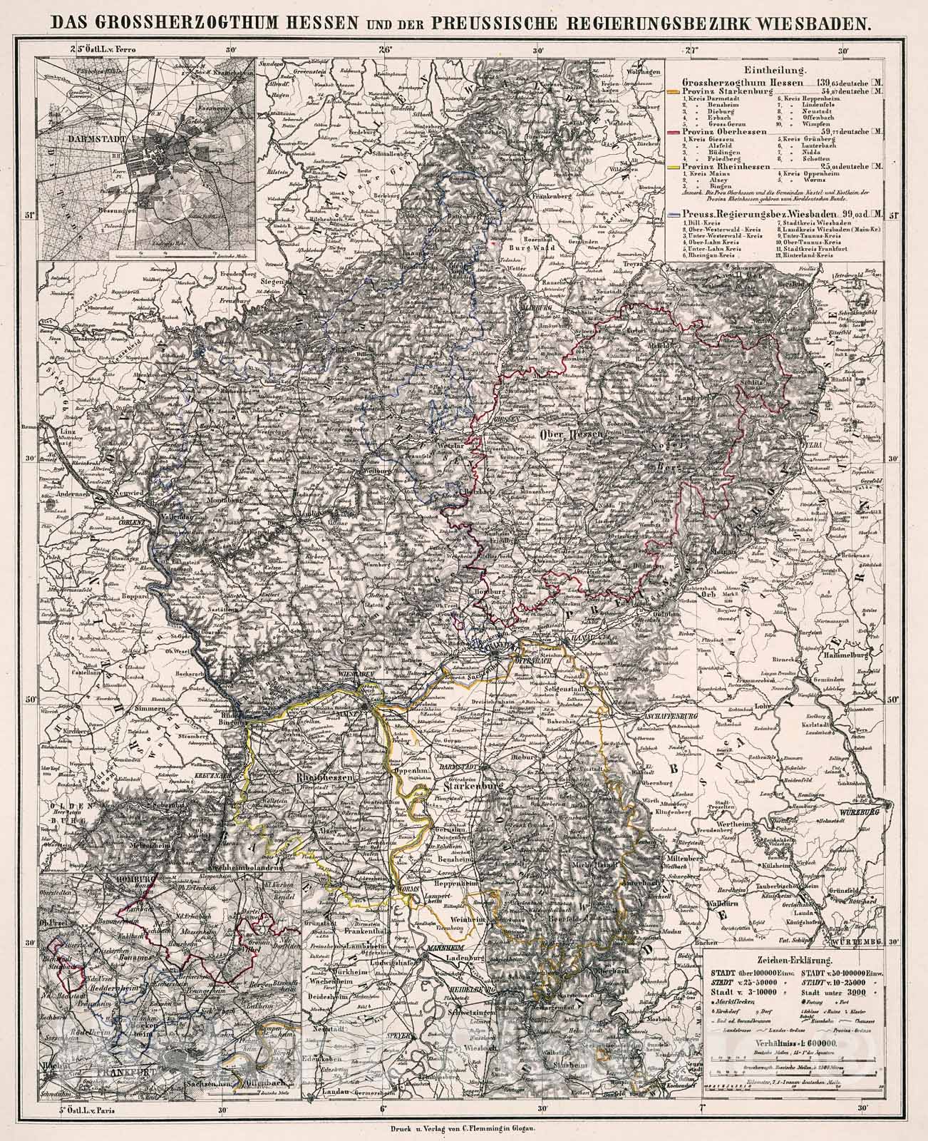 Historic Map : Das Grossherzogthum Hessen und der Preussische Regierun ...