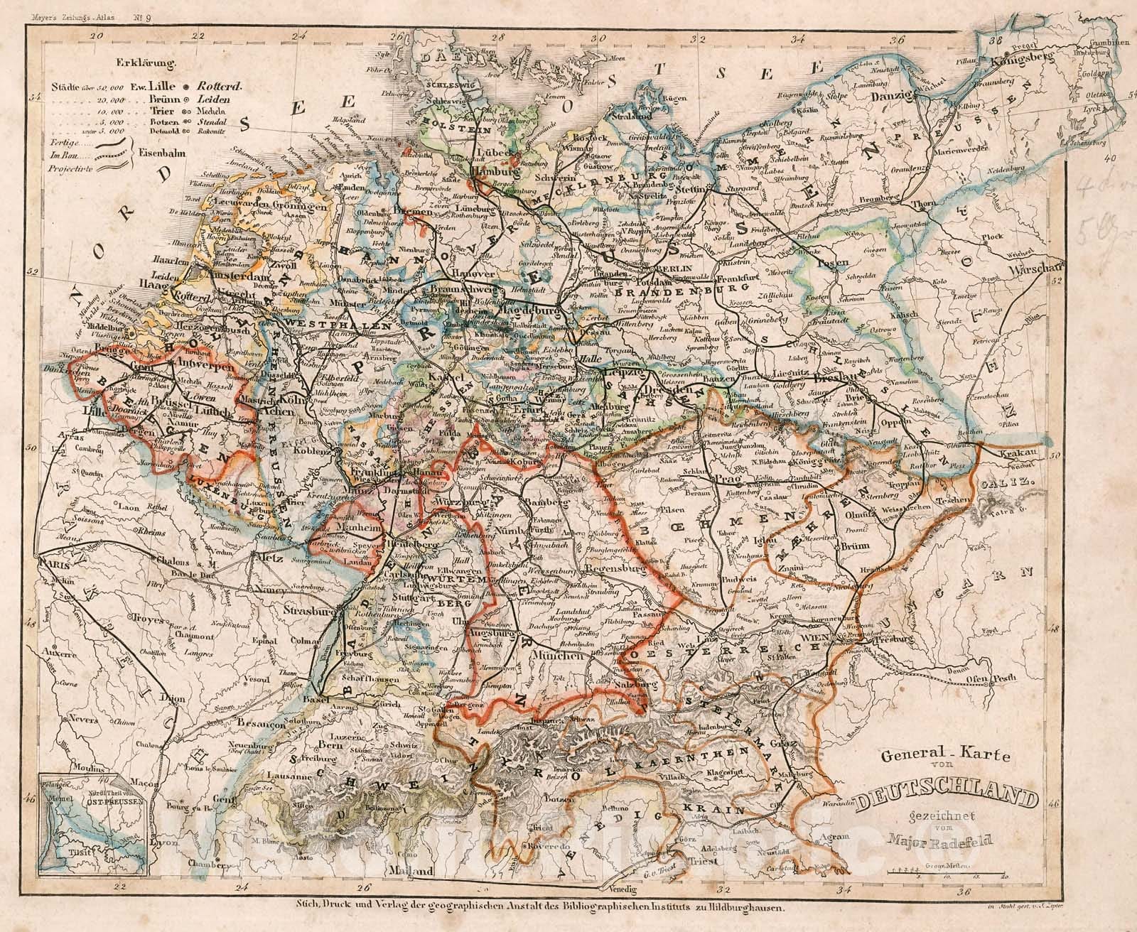 Historic Map : General karte von Deutschland, 1852, Vintage Wall Decor ...