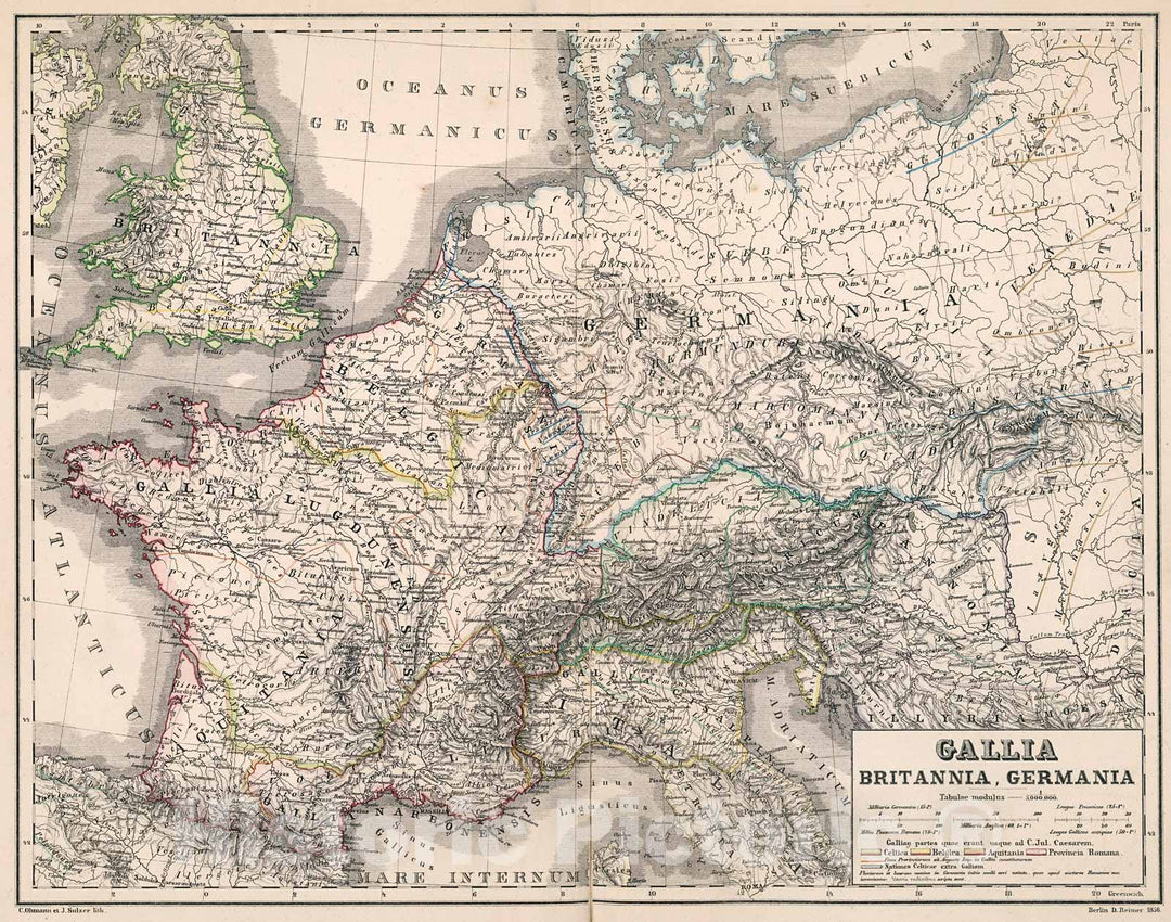 Historic Map : Gallia, Britannia, Germania, 1859, Vintage Wall Decor ...